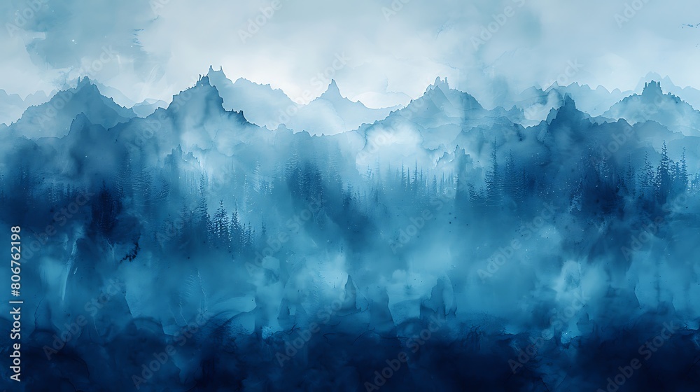 A modern watercolor artwork featuring a blend of sharp and blurred aqua ...