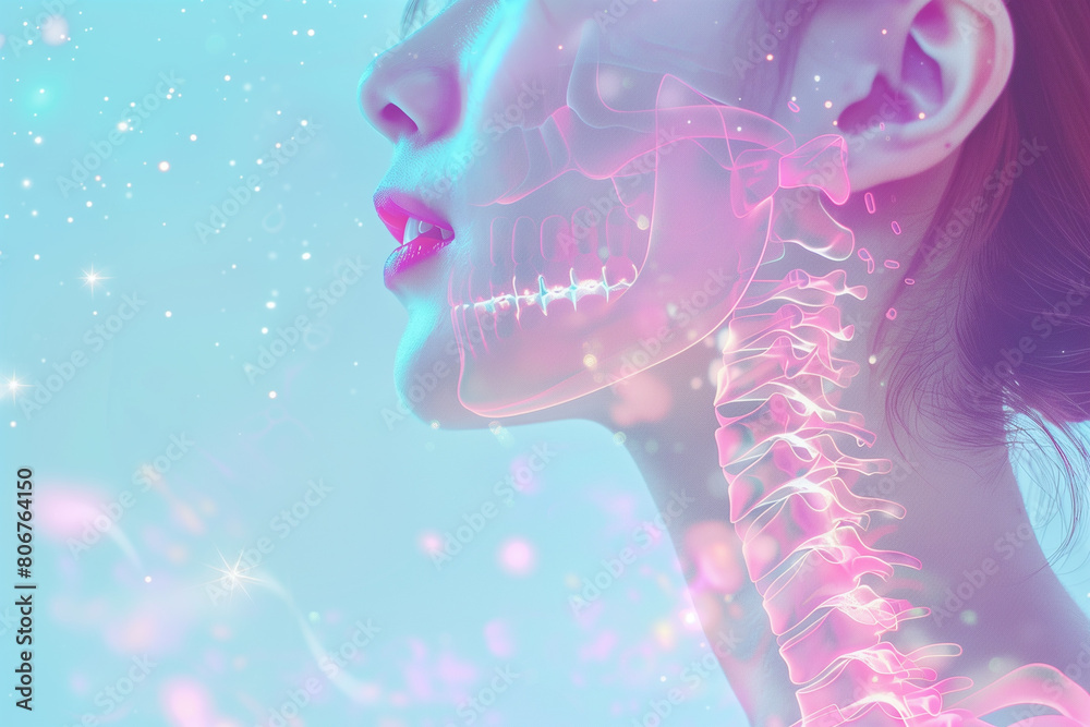 X-ray image of an Asian woman's chin. Technological scanning of the ...