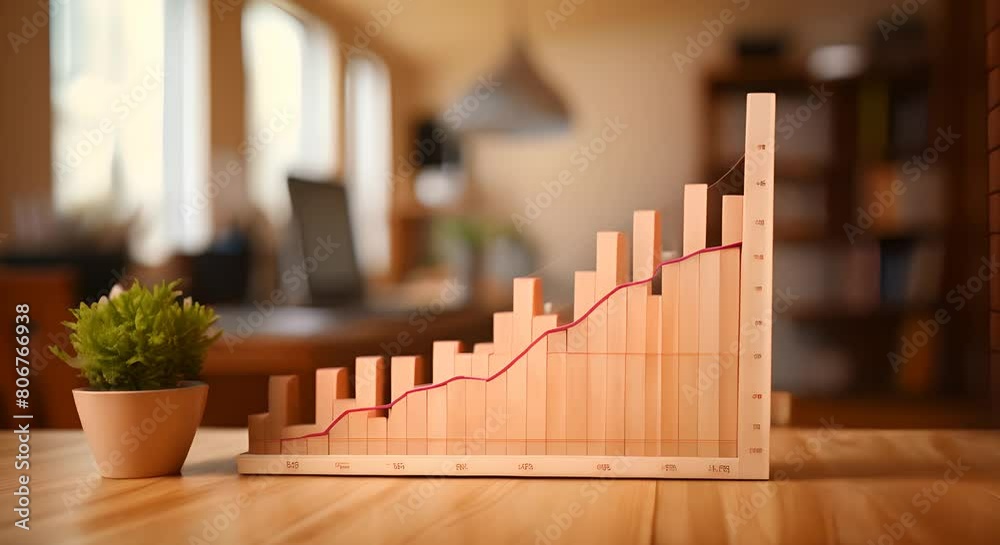 Realistic 3D graph showing a sharp decline, placed on a minimalist desk ...