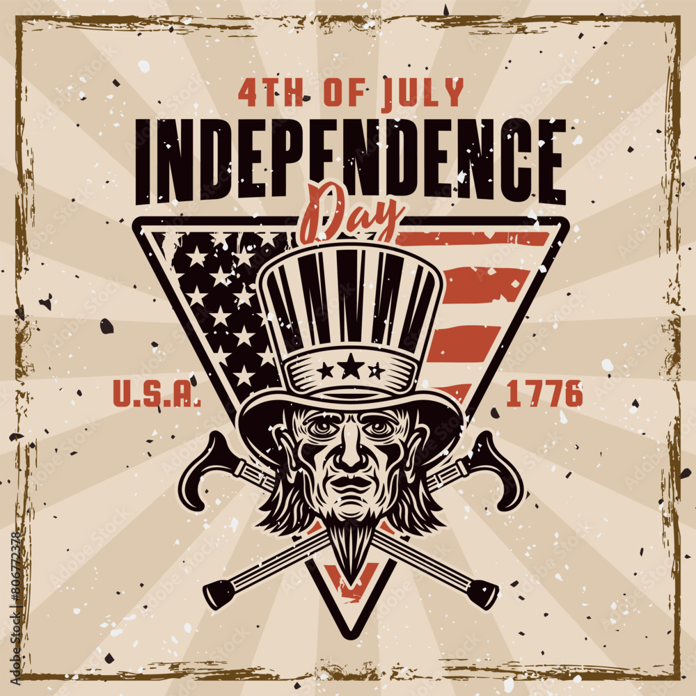 Independence day of USA vector emblem with uncle Sam head. Illustration ...