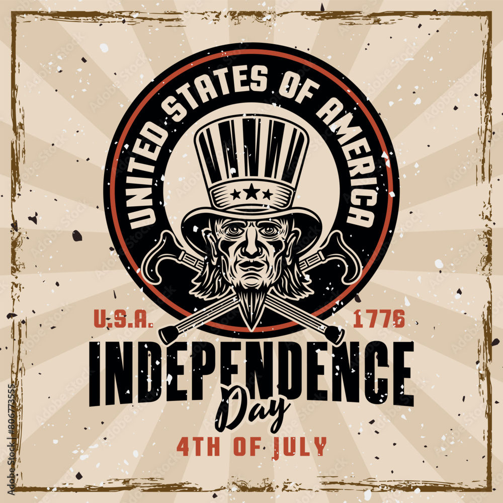 Independence day of USA vector emblem with uncle Sam head. Illustration ...