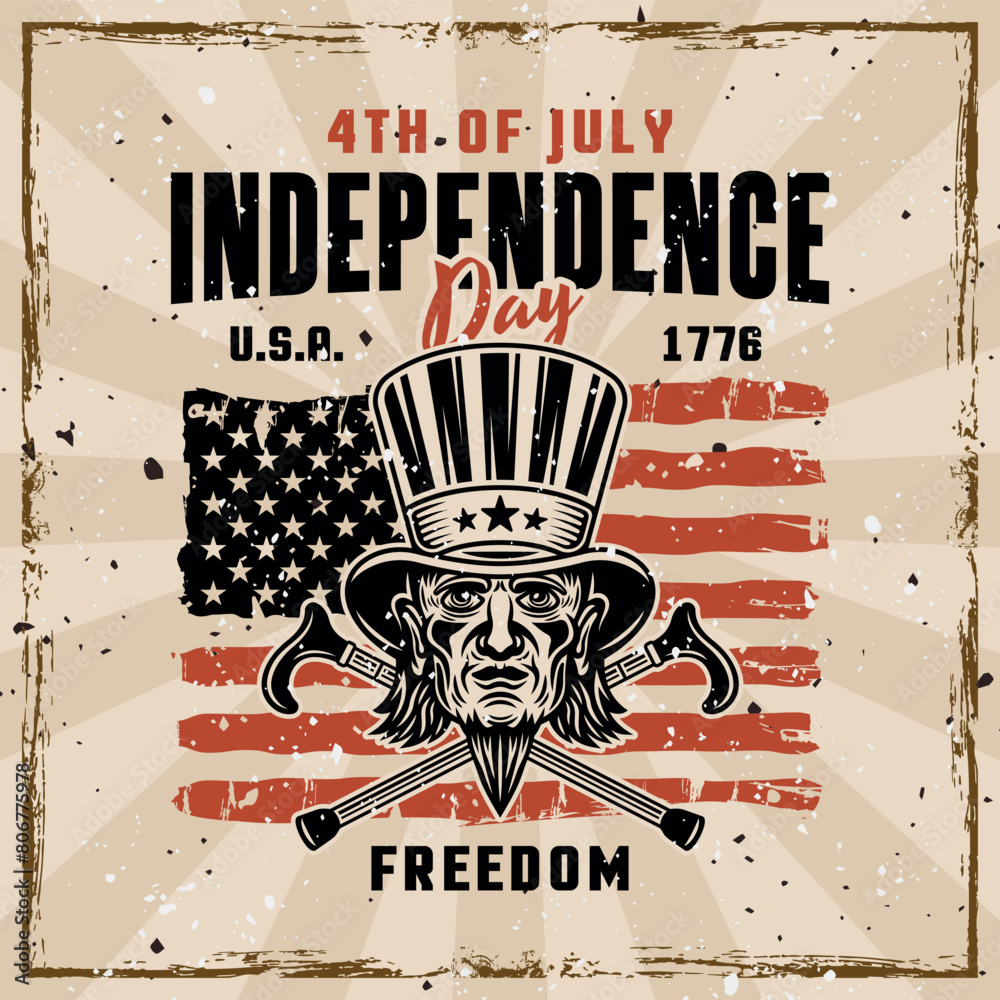 Independence day of USA vector emblem with uncle Sam head. Illustration ...