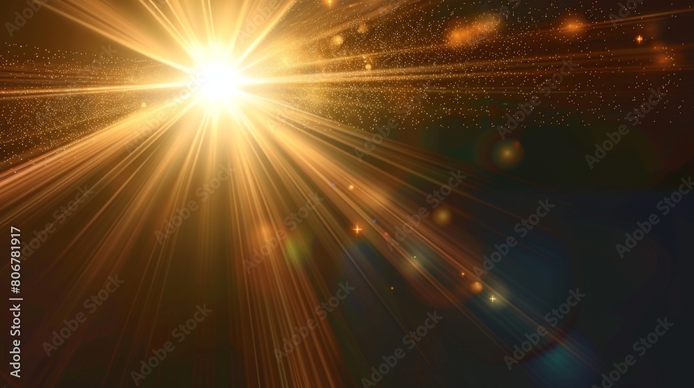 A high-contrast lens flare effect on a deep black background, designed ...