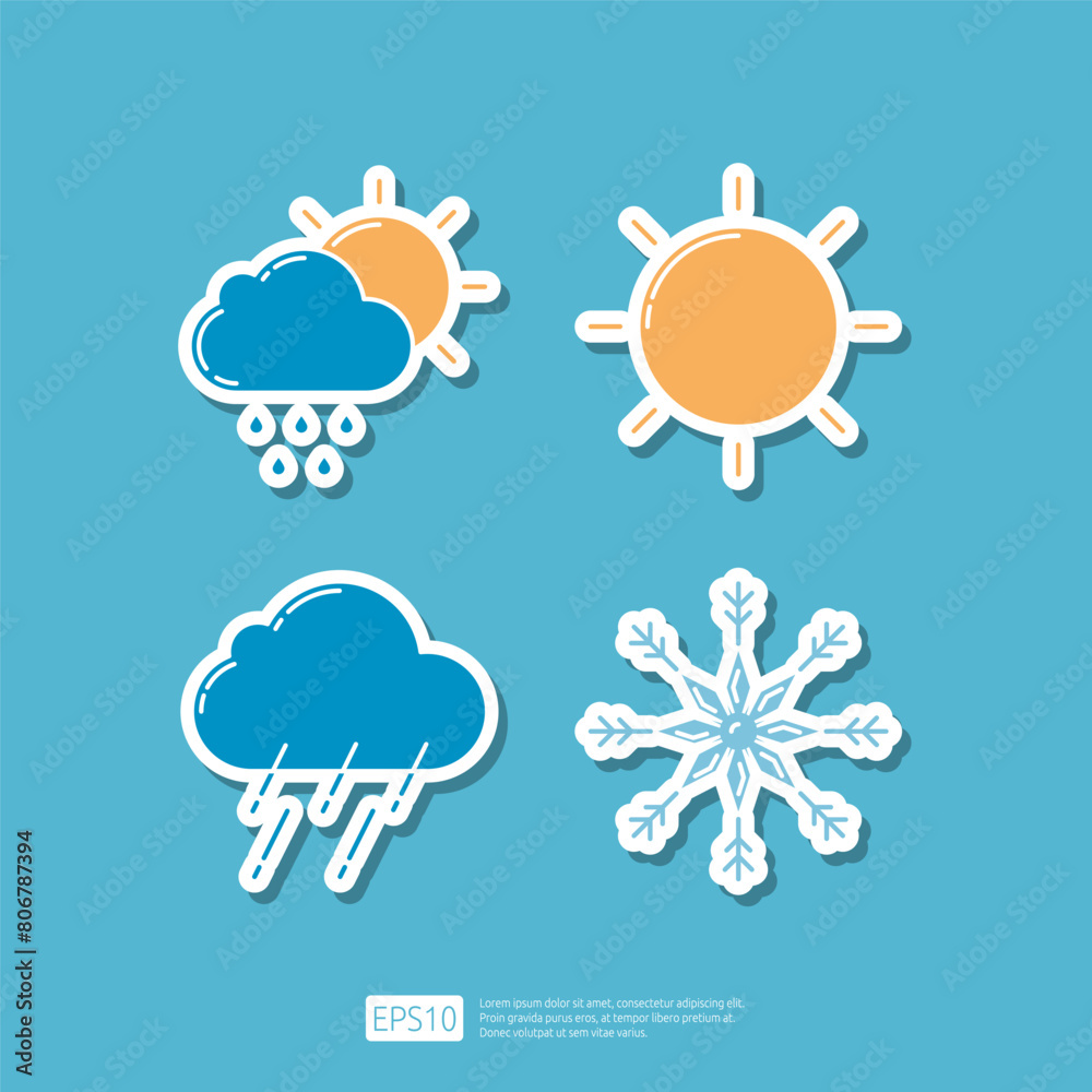 Cloud Sun and Rain Drops Weather, Heavy Rain Cloud Forecast, Ice Flake ...