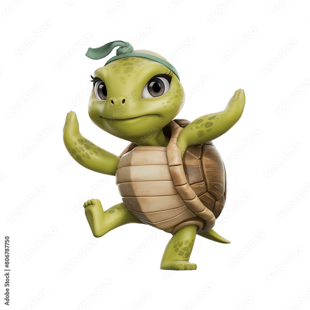 PNG 3D render of a cute young turtle with a karate pose Stock ...