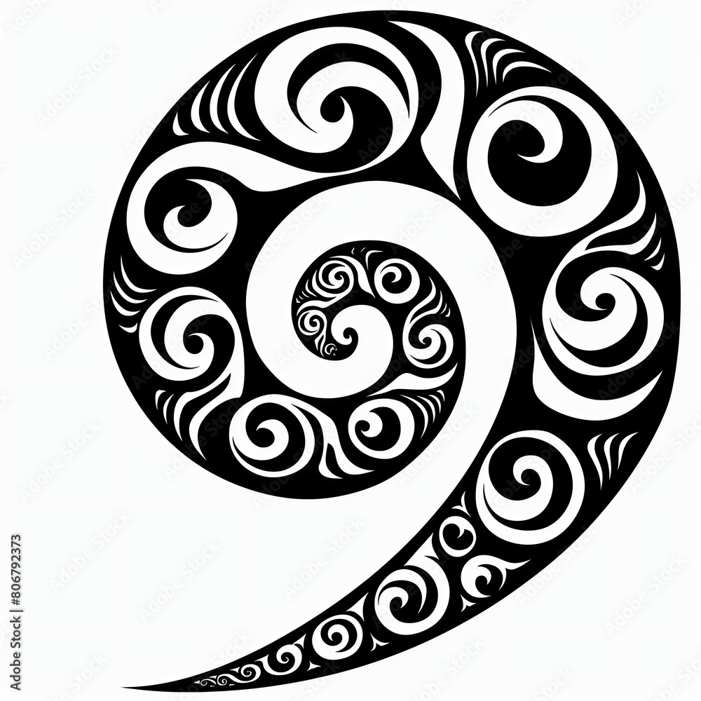 Māori koru tattoo symbol, loop, twist, curve, circular, life cycle, black and white Stock ...