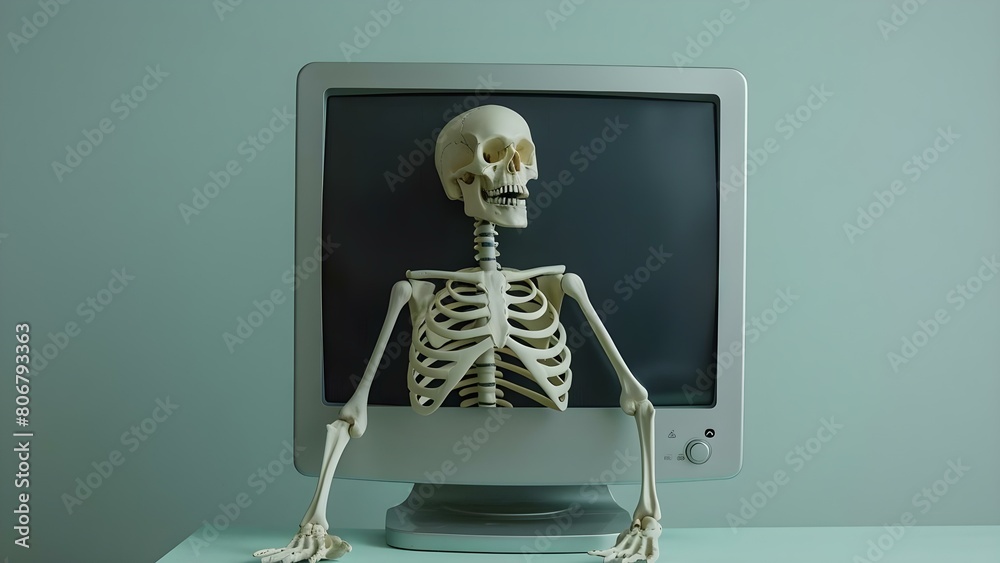 Skeleton pops out of computer monitor in streaming entertainment ...