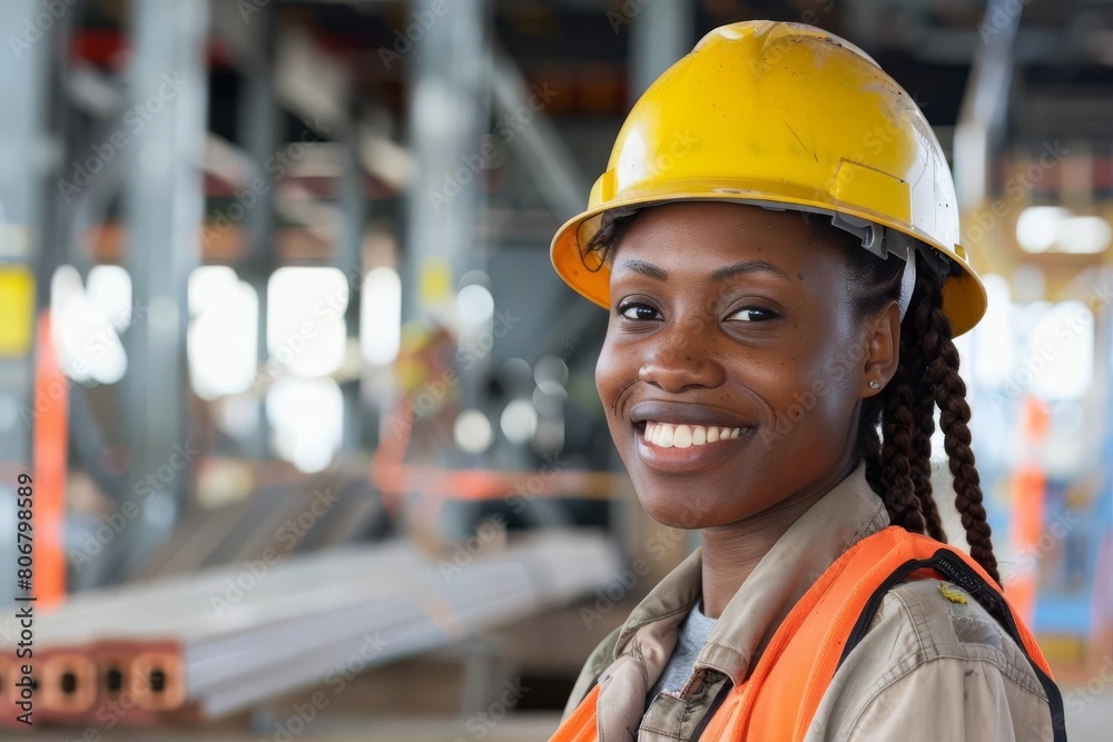 smiling african american female construction apprentice diversity in ...