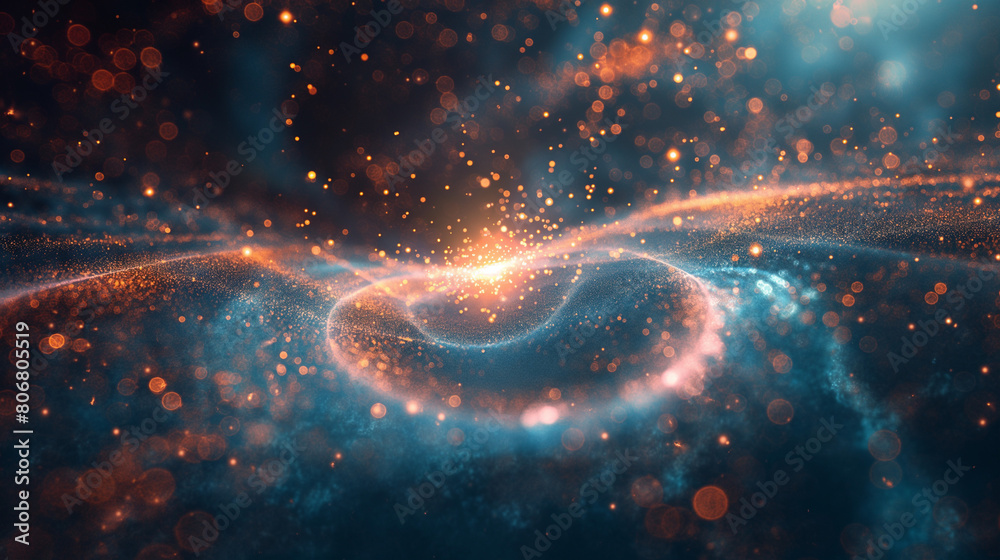 Quantum Realm Exploration, Quantum particles, Illustration of subatomic particles interacting in ...