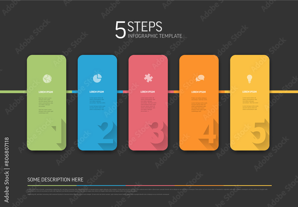 Five steps solid pastel color blocks with big numbers in the corner on ...