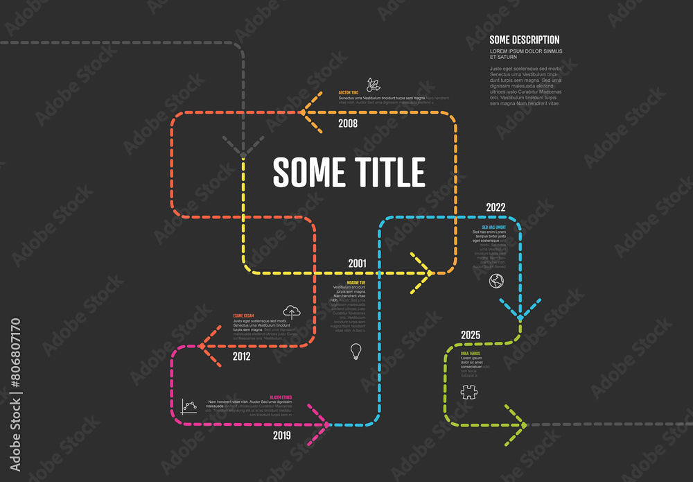 Infographic tangle dotted timeline template made of thin arrows on ...