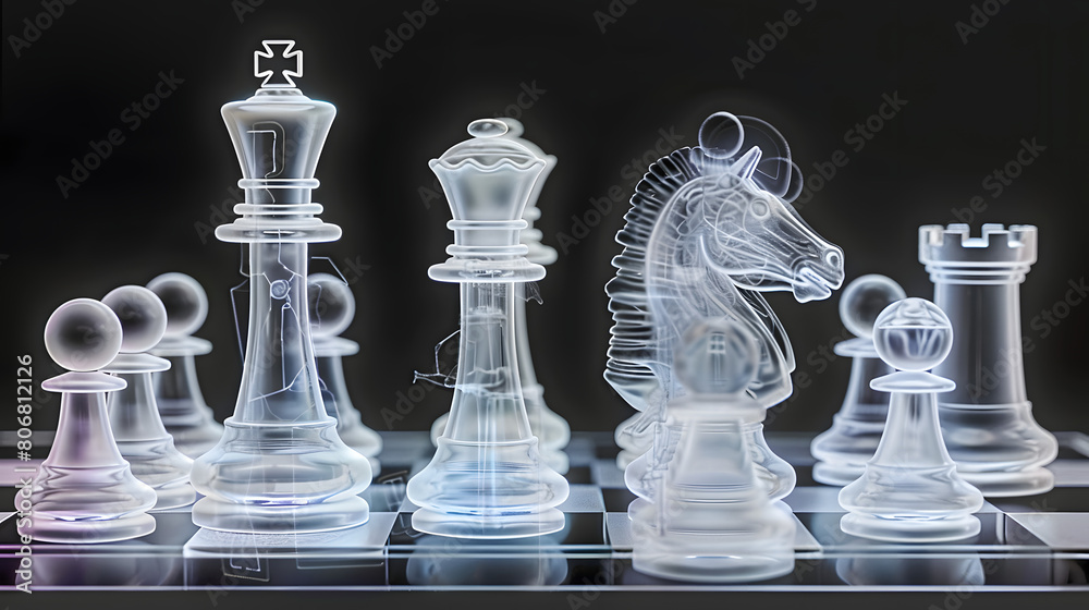 X-ray scan of a chess set, displaying the pieces and their internal ...