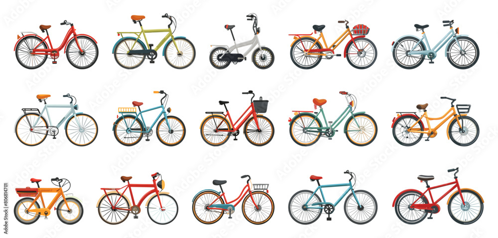 Cartoon Bicycles. Vector Set of Various Bike Types in Simple Flat Style ...