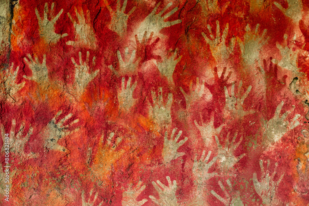 Reconstruction of Prehistoric, paleolithic cave paintings, art with ...