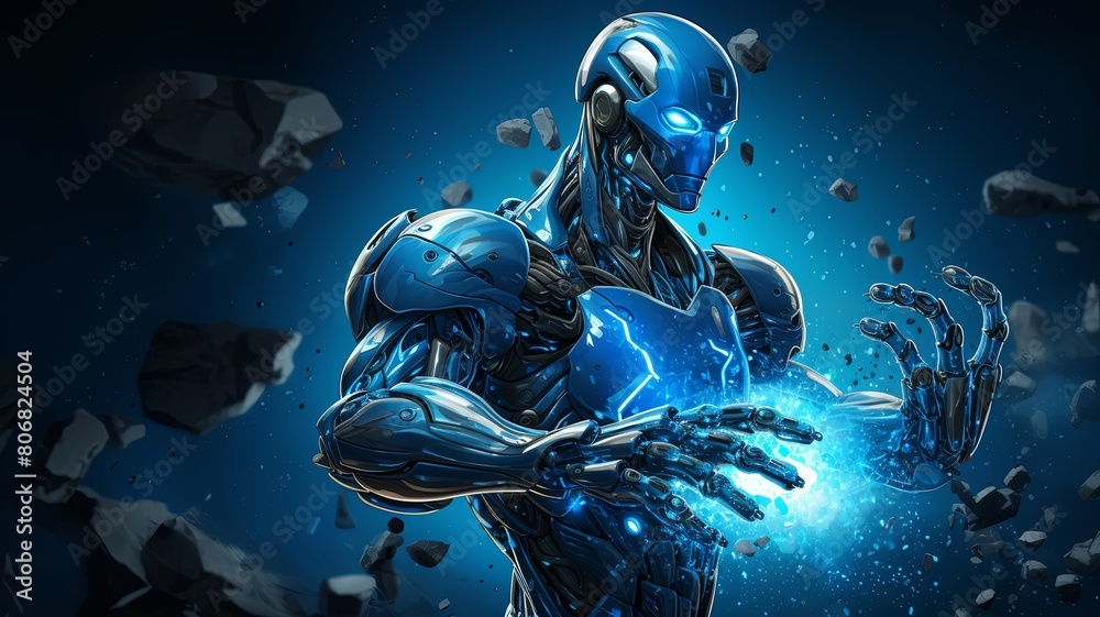 world of high-tech warfare as a formidable robot stands prepared for ...