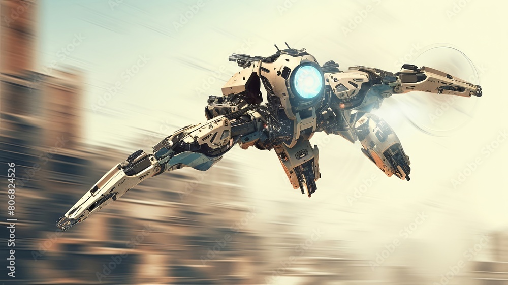 world of high-tech warfare as a formidable robot stands prepared for ...