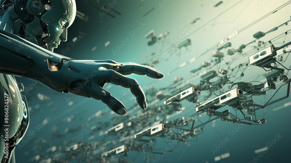 world of high-tech warfare as a formidable robot stands prepared for ...