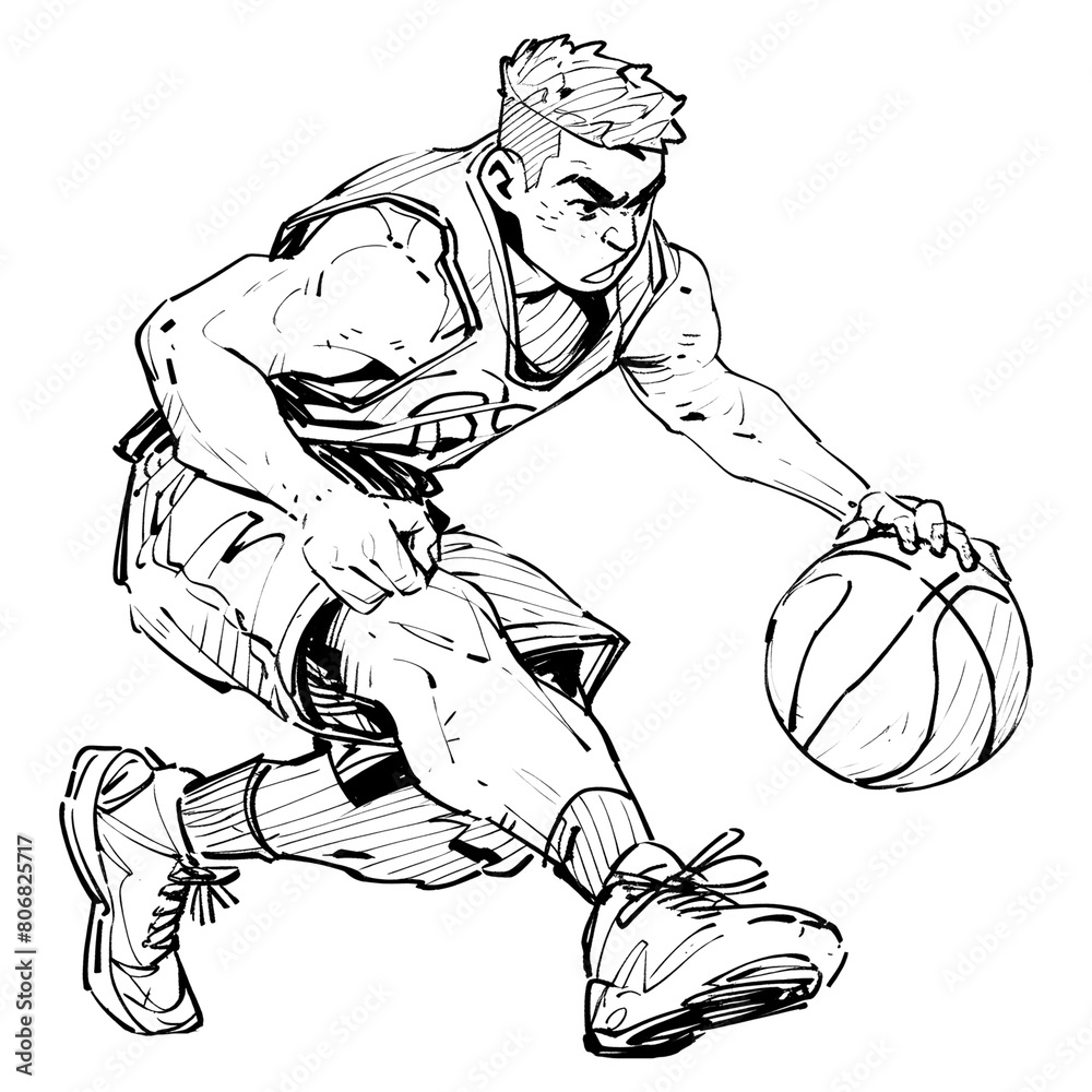PNG Outline sketching illustration of a basketball player drawing ...