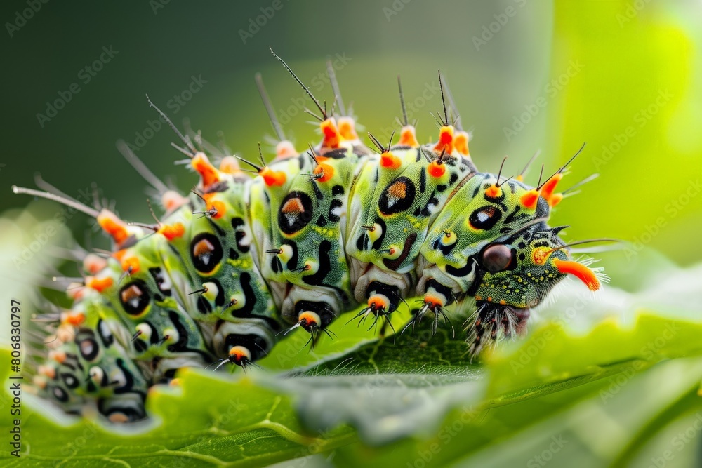 Swallowtail butterfly caterpillar lateral view - Papilio machaon ...
