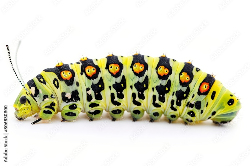 Swallowtail butterfly caterpillar lateral view - Papilio machaon ...