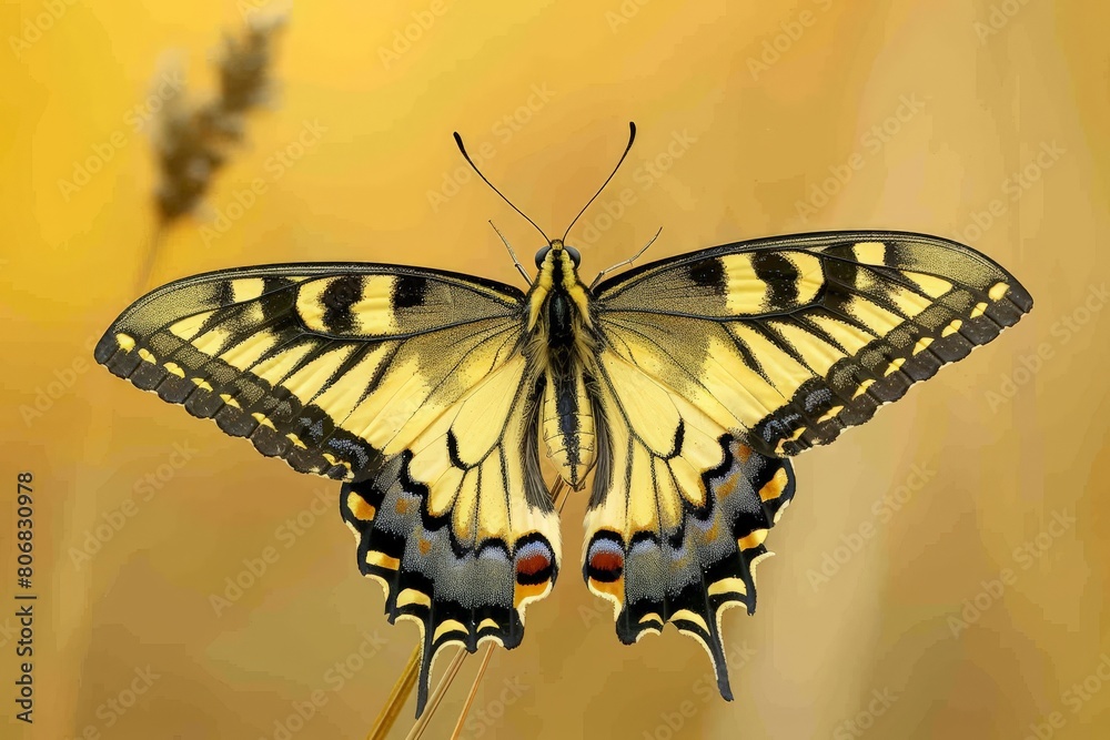 Swallowtail butterfly caterpillar lateral view - Papilio machaon ...