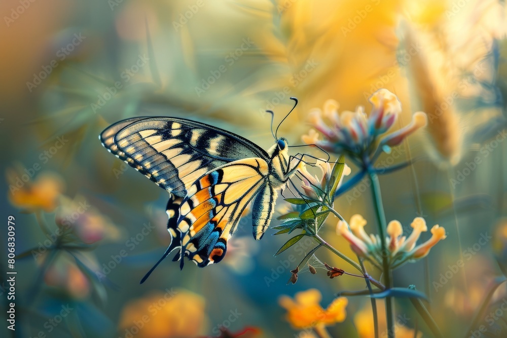 Swallowtail butterfly caterpillar lateral view - Papilio machaon ...