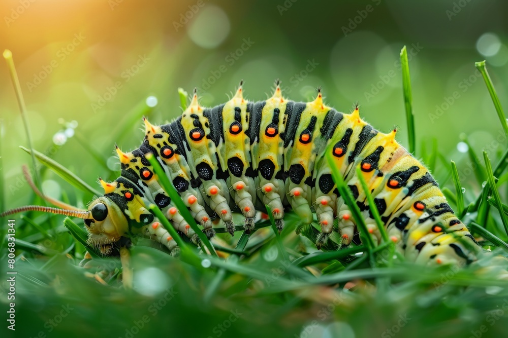 Swallowtail butterfly caterpillar lateral view - Papilio machaon ...