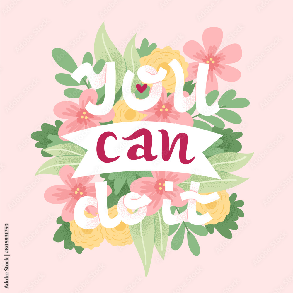 Motivational quote poster - You can do it. Card design with hand draw ...