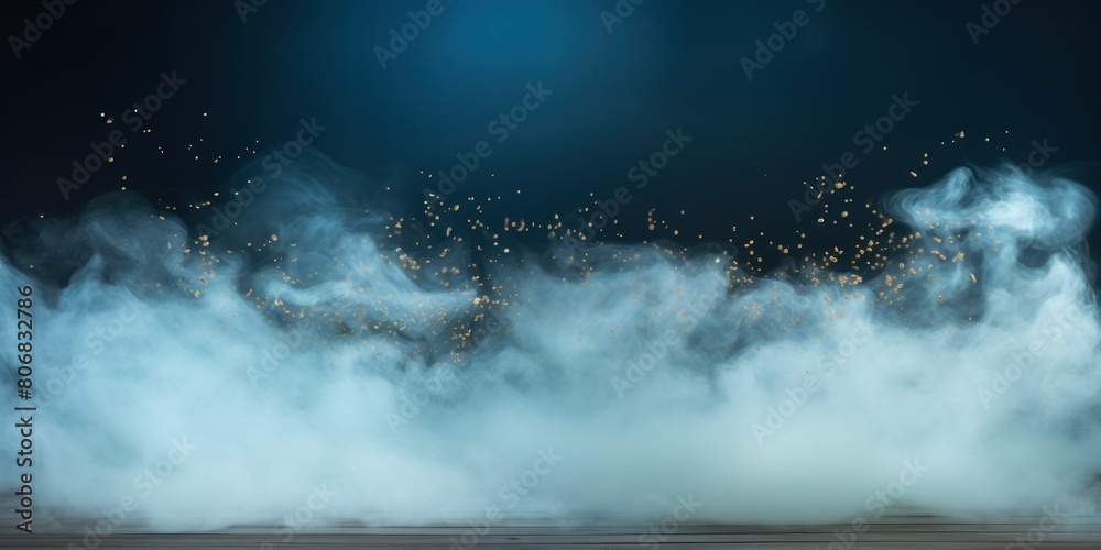 Sky Blue smoke empty scene background with spotlights mist fog with ...