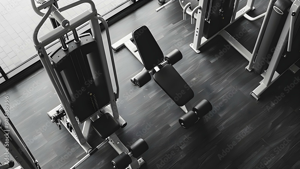 Black and white gym equipment image with copy space top view. Concept ...