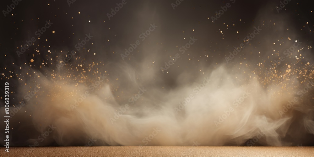 Tan smoke empty scene background with spotlights mist fog with gold ...