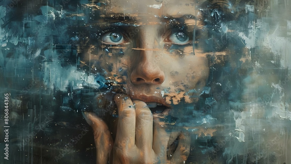 Distorted womans face with hand over mouth in a painting. Concept Art ...