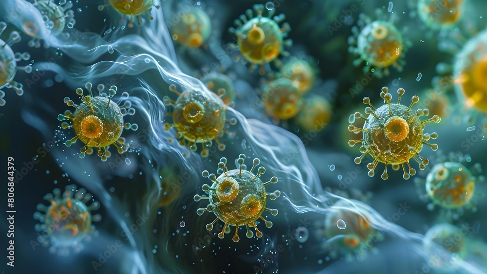 Microscopic view of herpes virus and bacteria multiplying rapidly under ...