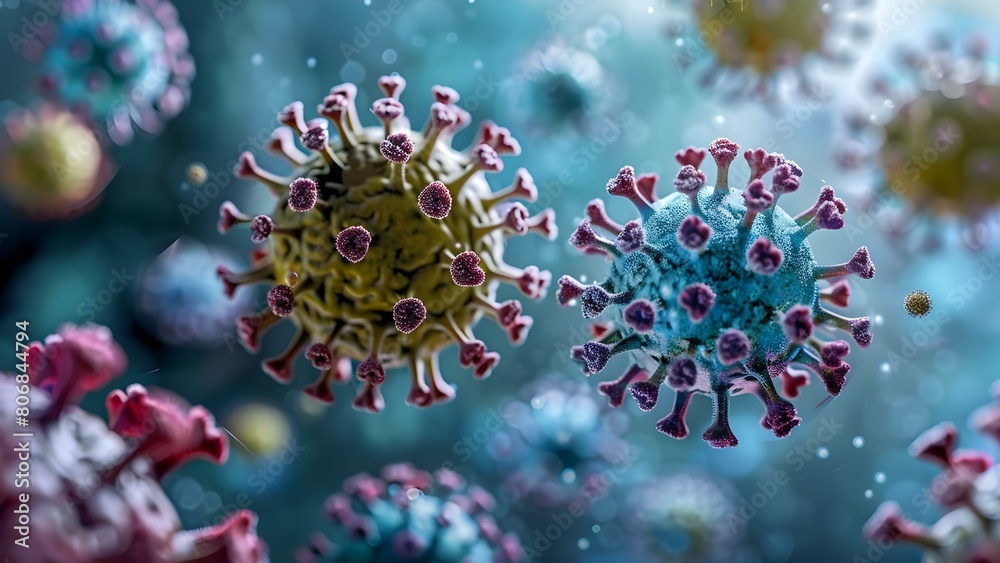 D Closeup Medical Images of Various Disease-Causing Viruses. Concept ...