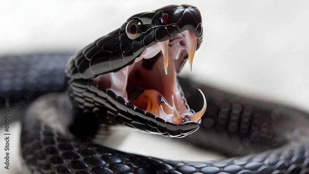 Closeup of black mamba snake displaying aggressive behavior against ...