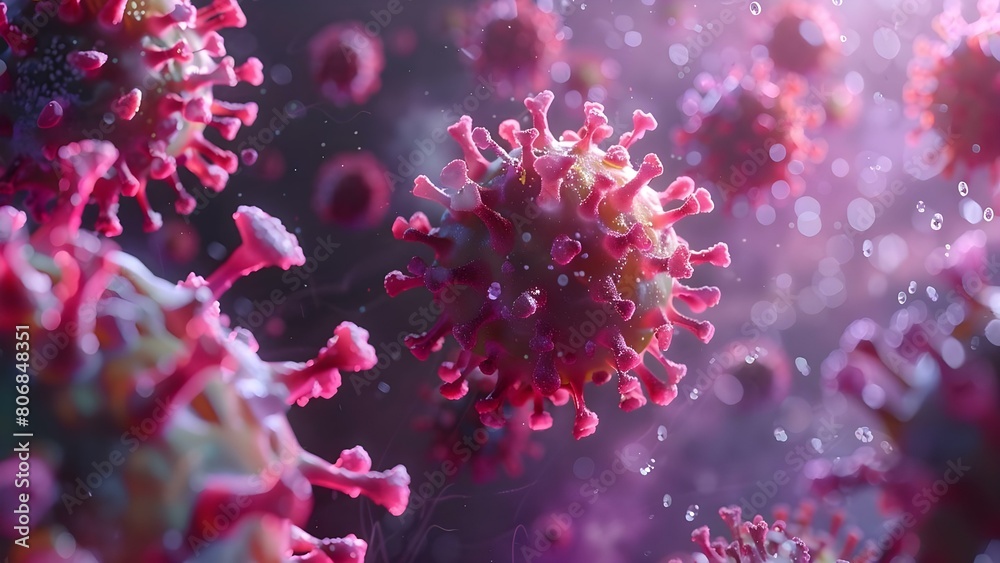 Microscopic view of viral cells and bacteria causing infectious ...