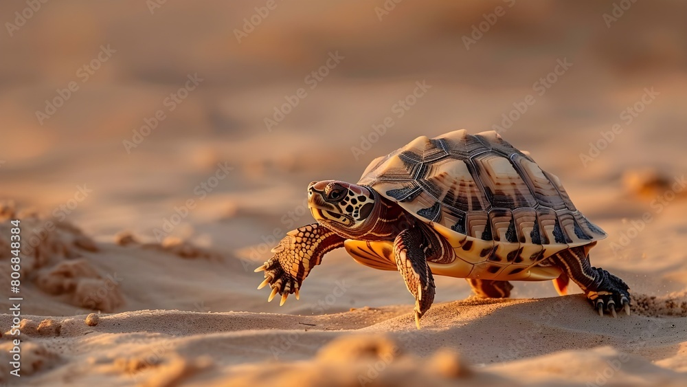 The swift sprint of a turtle across sandy desert terrain. Concept ...