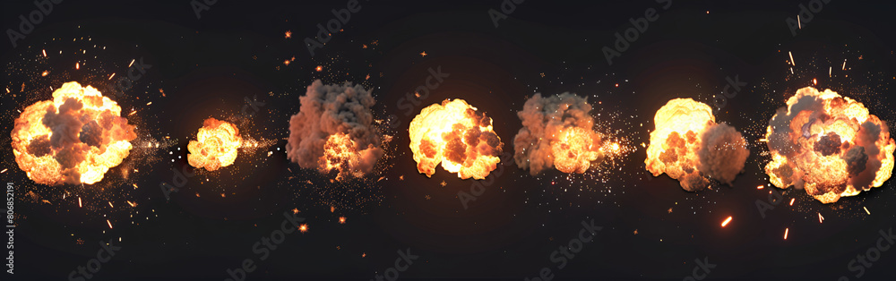 Animation sprite sheet of seven different types of bomb explosion and ...