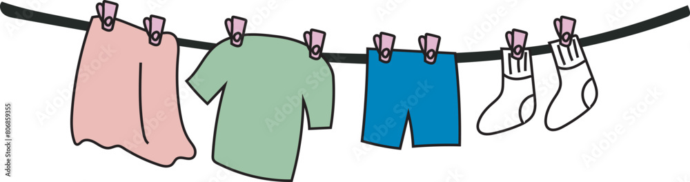 Cartoon clothesline illustration on transparent background. Stock ...