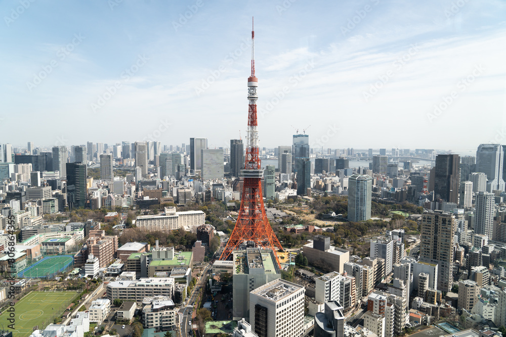 Tokyo, Japan Mar 30, 2024 : Tokyo tower that locate around with many ...