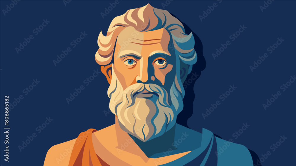 A weathered bronze statue of a philosopher modeled after a famous Greek ...