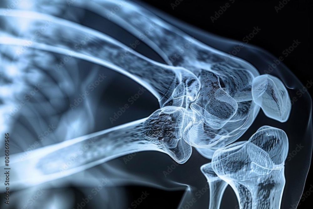 X-ray of a shoulder joint, show all the bones and structures of the ...