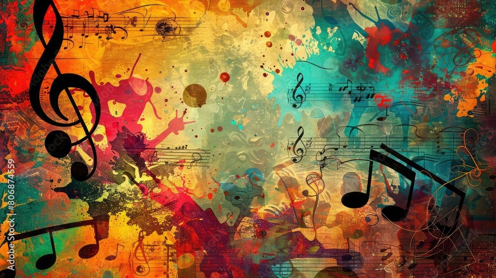 Musical sound loudspeaker grunge paint splatters and texture with ...