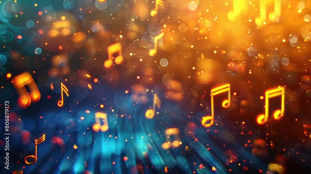 Glowing music sheets notes on beautiful lights bokeh background, Violin ...