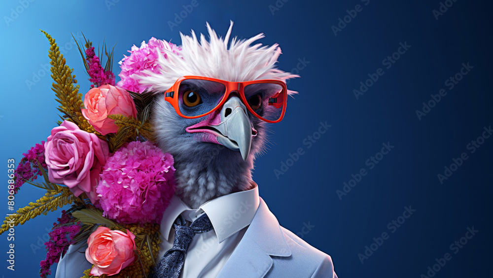 Anthropomorphic hyperrealistic cyberpunk secretary bird male character ...