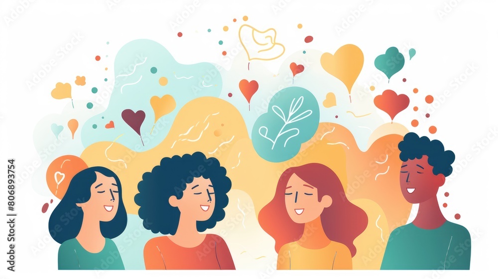 Positive affirmations cartoon illustration - Generative AI. People ...