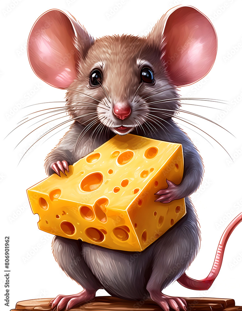 Happy Funny 3D Cartoon Mouse With Huge Lump Of Cheese Cartoon Art ...
