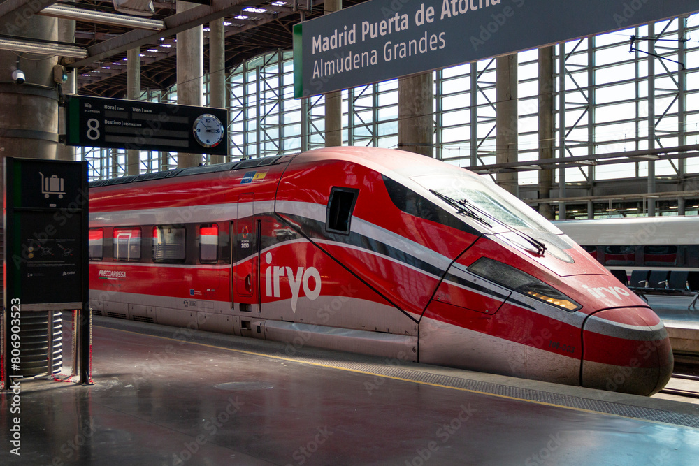 Iryo high-speed train at the Atocha station in Madrid waiting for ...