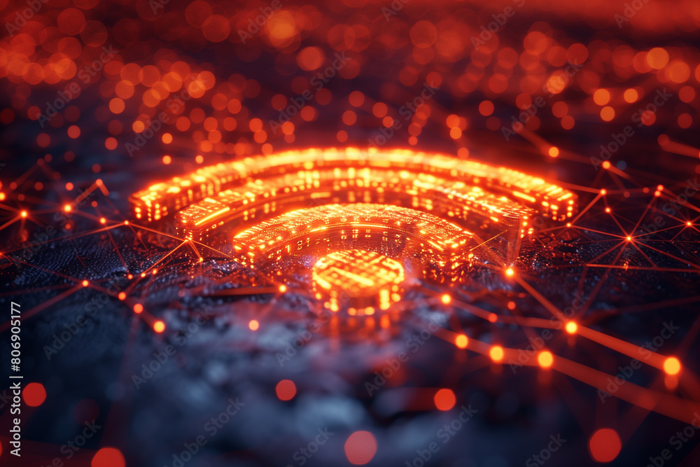 Wireless technology concept with wifi symbol against a futuristic ...