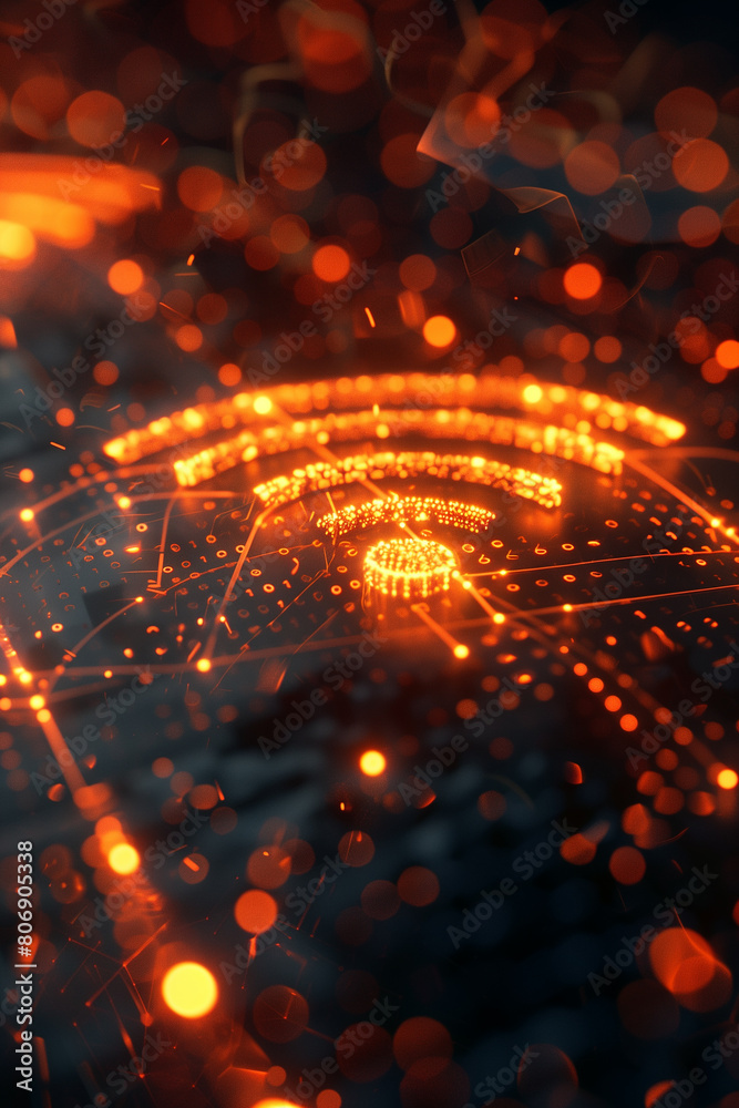 Wireless technology concept with wifi symbol against a futuristic ...